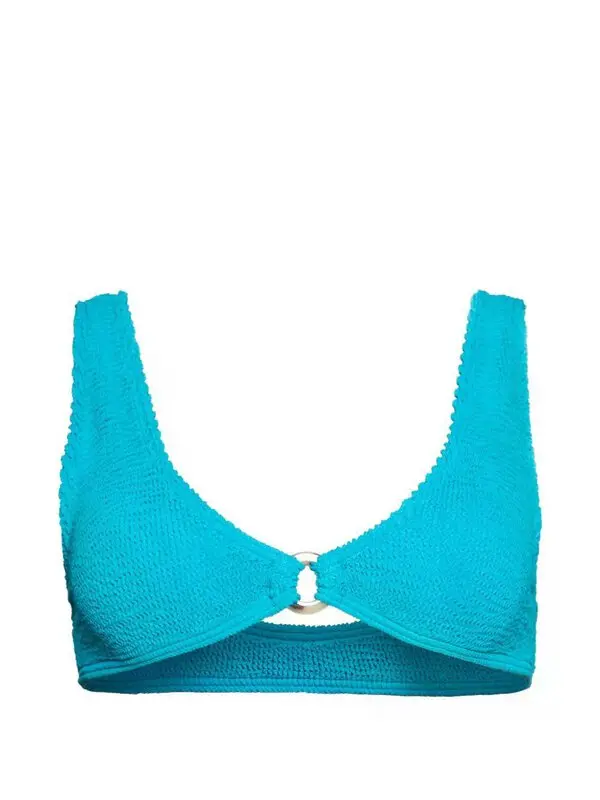 Bond Eye Ring-detail Textured Bikini Top - Blue