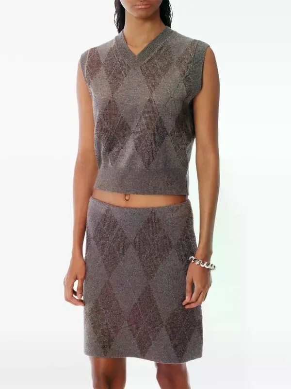 Alexander Wang Crystal Hotfix Argyle Wool-blend Tennis Skirt