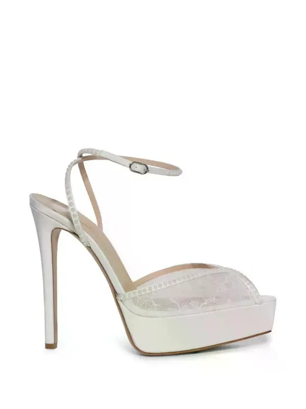 ANDREA WAZEN Katy Lace Beaded Platform Sandals - White