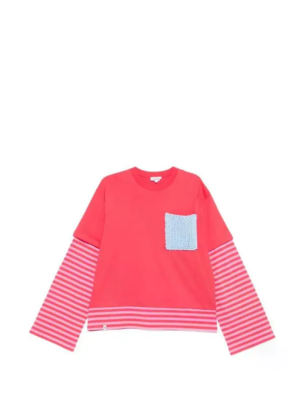 CHARLES JEFFREY Striped-sleeve T-shirt - Red