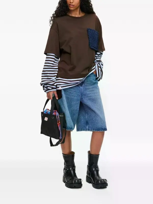 CHARLES JEFFREY Long Sleeve T-shirt With Knit Patch - Brown