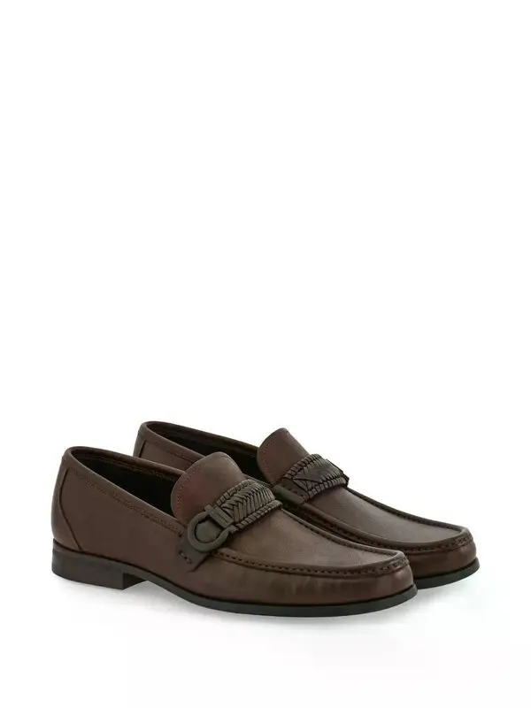 FERRAGAMO Moccasins With Braided Gancini Ornament - Brown