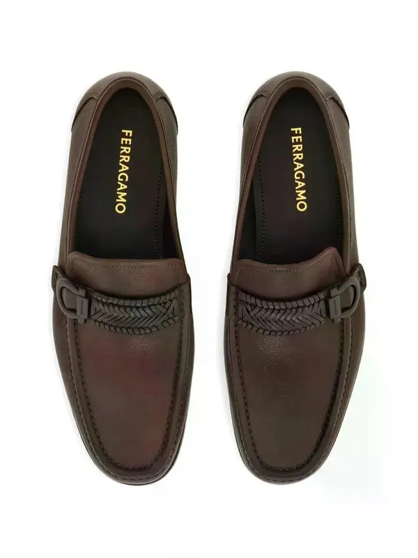 FERRAGAMO Moccasins With Braided Gancini Ornament - Brown