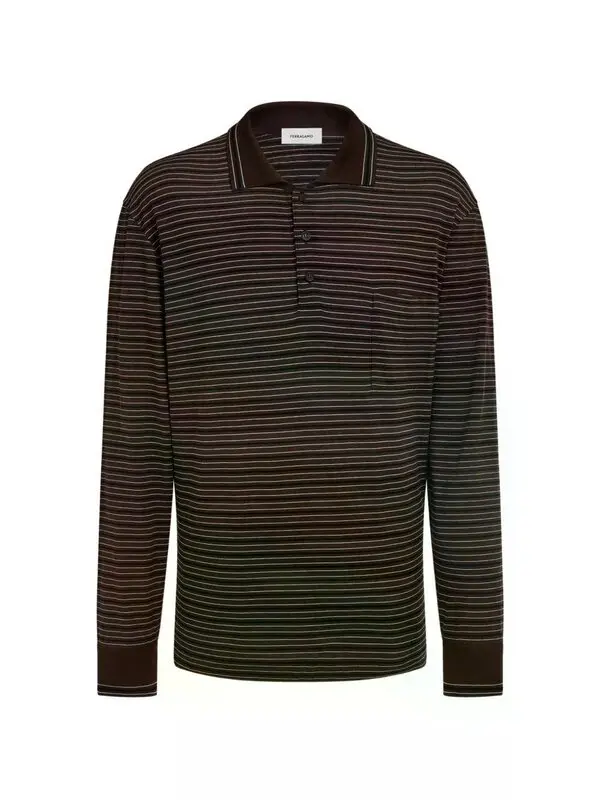FERRAGAMO Long-sleeve Striped Polo Shirt - Brown