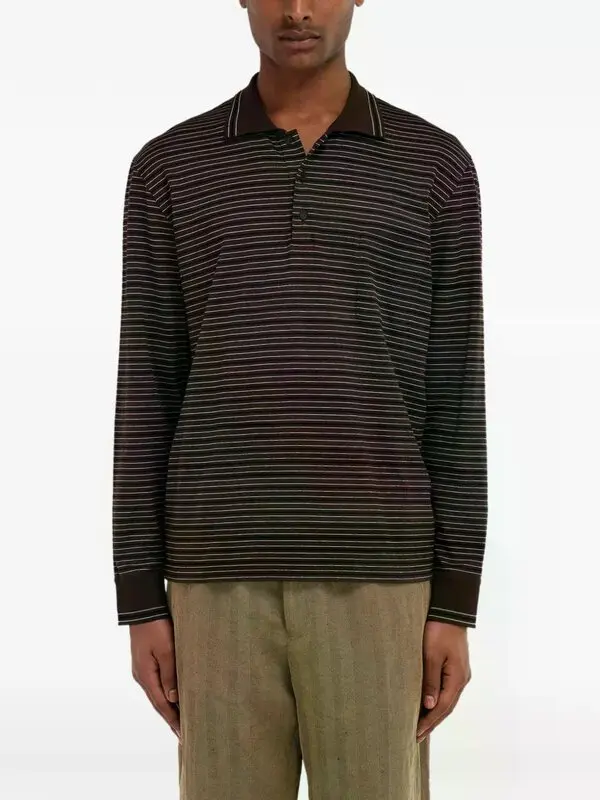 FERRAGAMO Long Sleeve Striped Polo Shirt