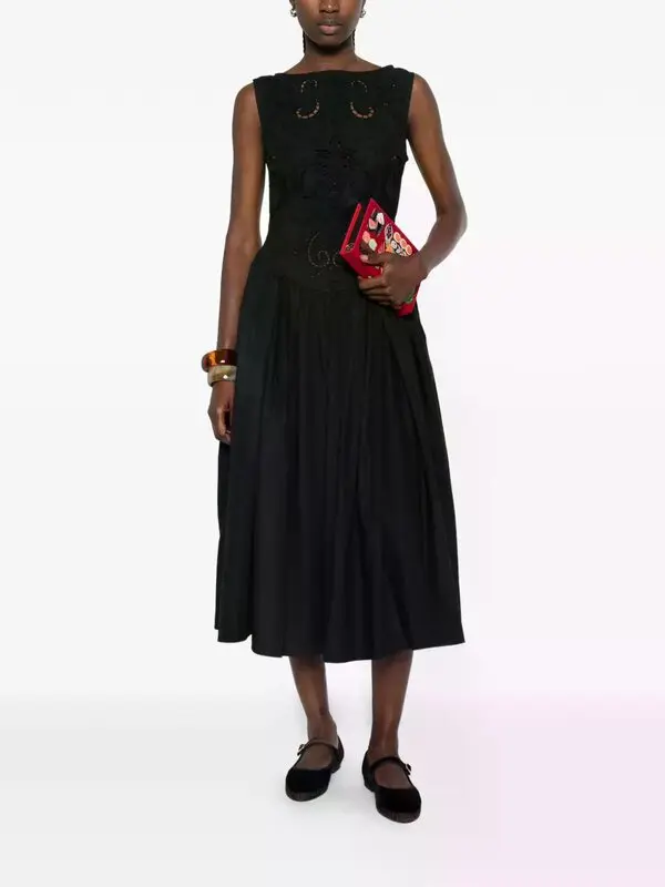 Stine Goya Floral-embroidered Midi Dress - Black