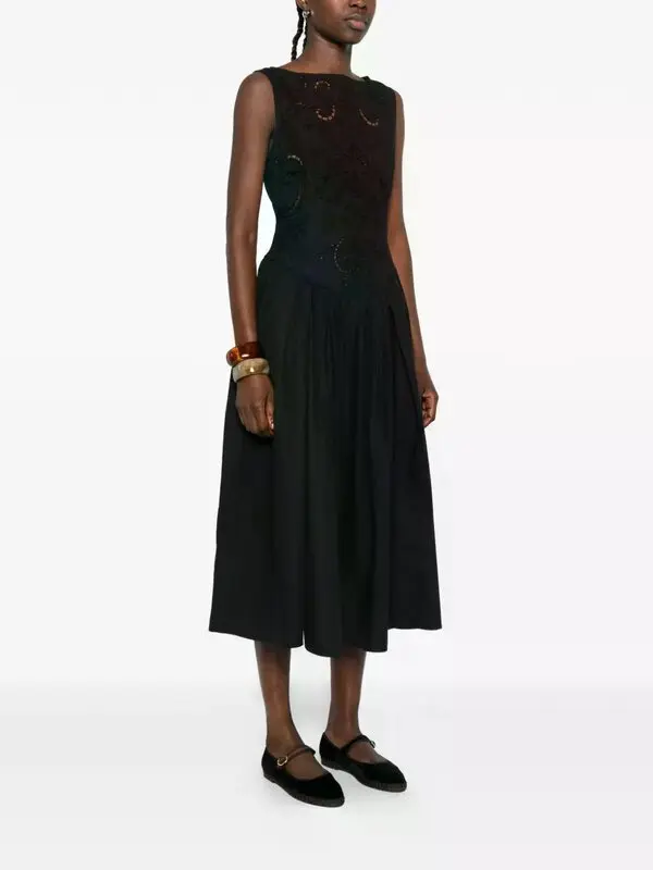 Stine Goya Floral-embroidered Midi Dress - Black