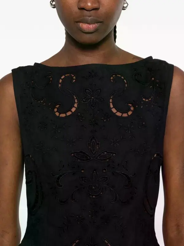 Stine Goya Floral-embroidered Midi Dress - Black