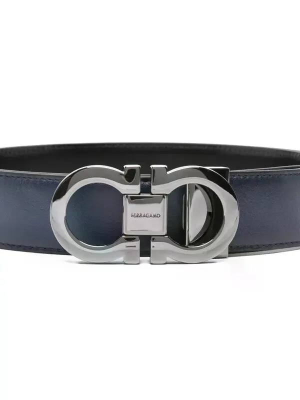 FERRAGAMO Logo Buckle Leather Belt - Blue