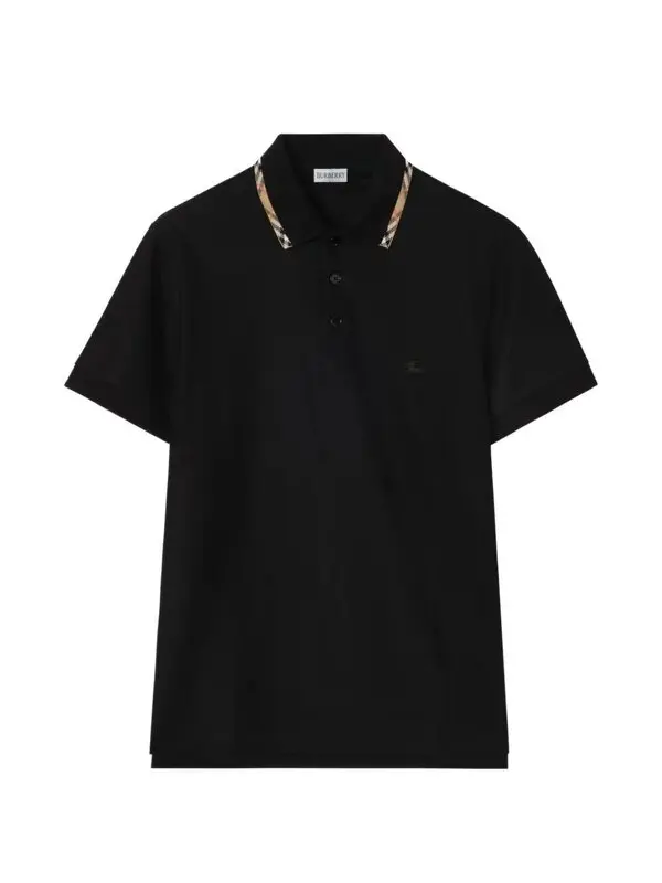 Burberry Check-trim Cotton Polo Shirt - Black