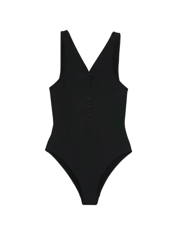 ERES Button V-neck One-piece Swimsuit - Black