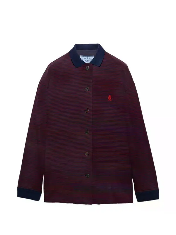 Prada Piqué Blouson Jacket With Contrasting Collar And Embroidered Logo - Red