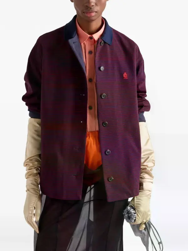 Prada Piqué Blouson Jacket With Contrasting Collar And Embroidered Logo - Red