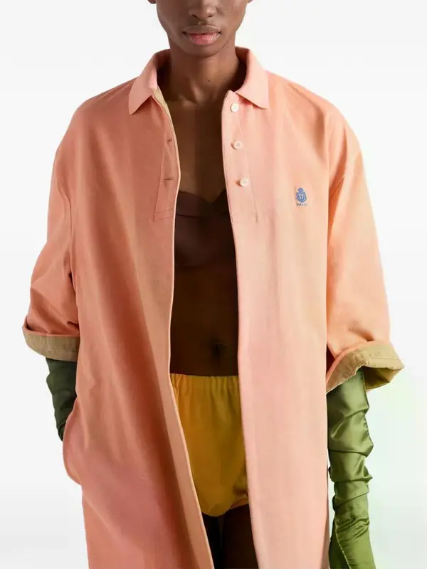Prada Piqué Coat With Embroidered Logo - Orange