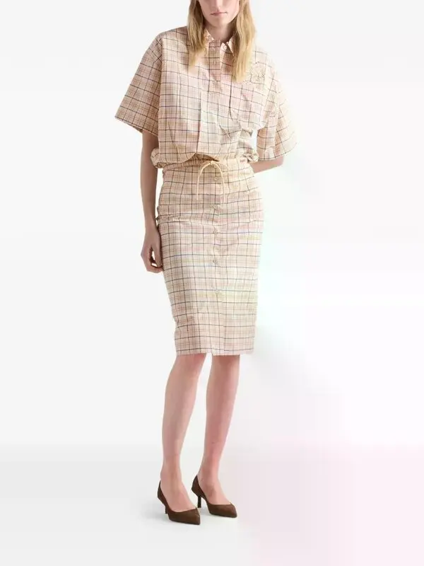 Prada Checked Cotton Poplin Pencil Skirt