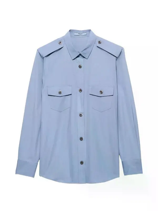 Prada Cotton Poplin Shirt With Classic Collar And Pockets - Blue