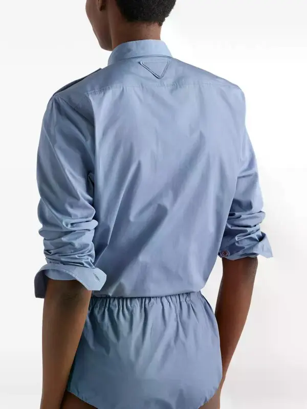 Prada Cotton Poplin Shirt With Classic Collar And Pockets - Blue