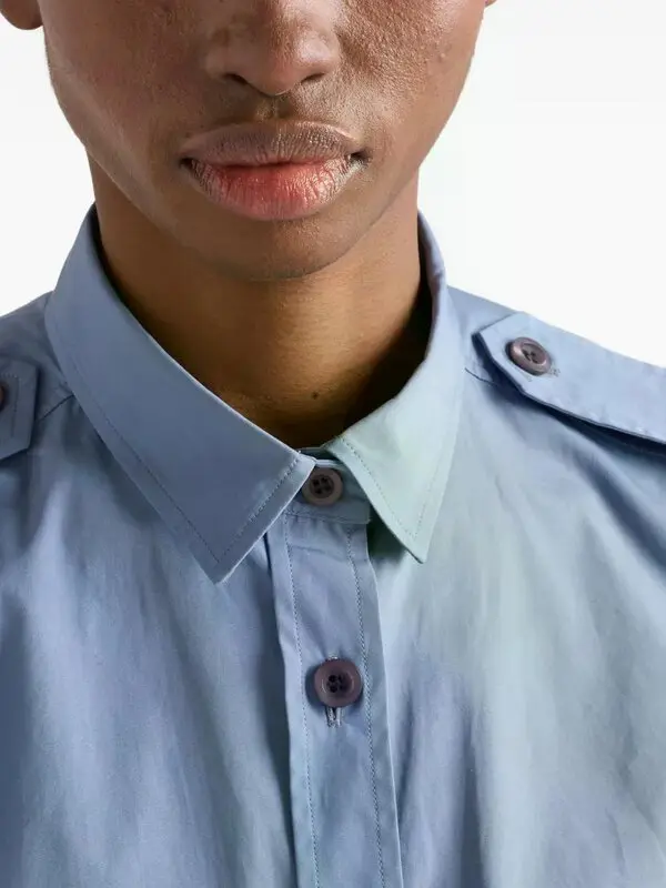 Prada Cotton Poplin Shirt With Classic Collar And Pockets - Blue