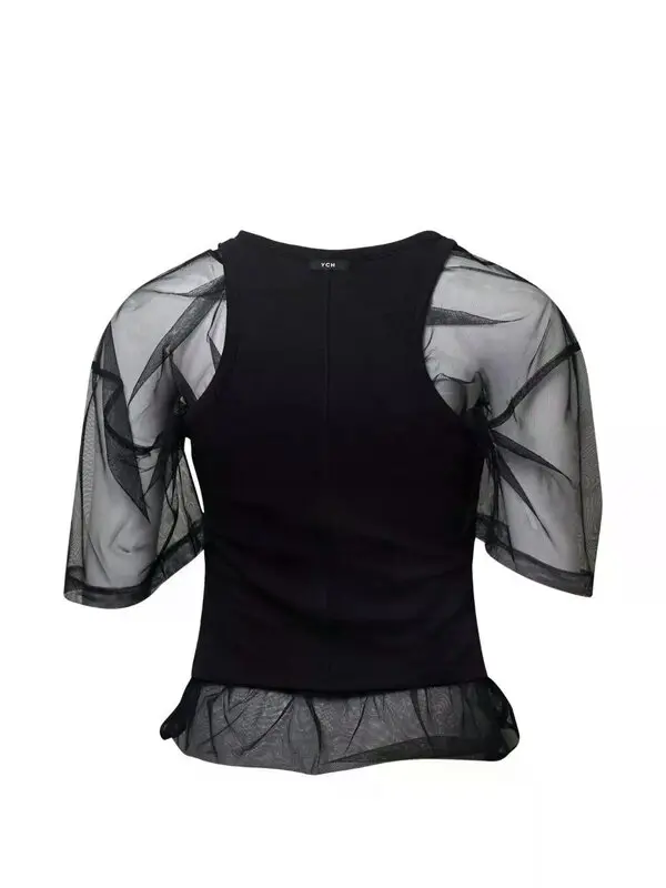 YCH Mesh-layered Blouse - Black