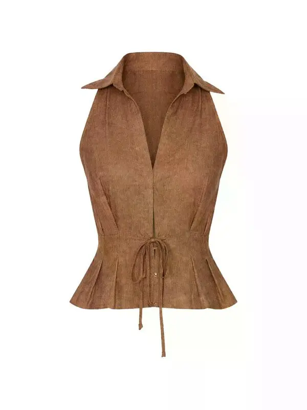 HEVRON Sloan Collared Vest - Brown