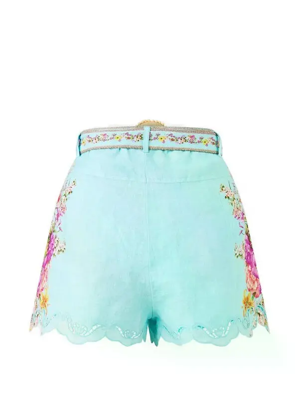 Camilla Floral Print Tuck Front Shorts - Blue