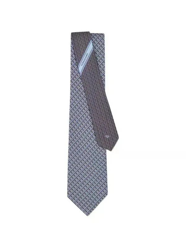 FERRAGAMO Ski Print Silk Tie - Grey