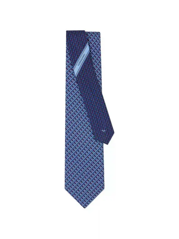 FERRAGAMO Ski Print Silk Neck Tie - Blue