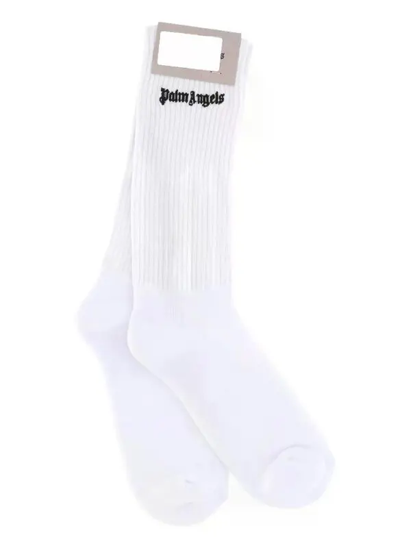 Palm Angels Logo-embroidered Ribbed Socks - White