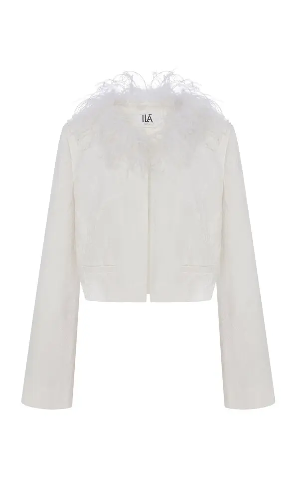 Ila Ani Feather-detailed Jacquard Jacket - White