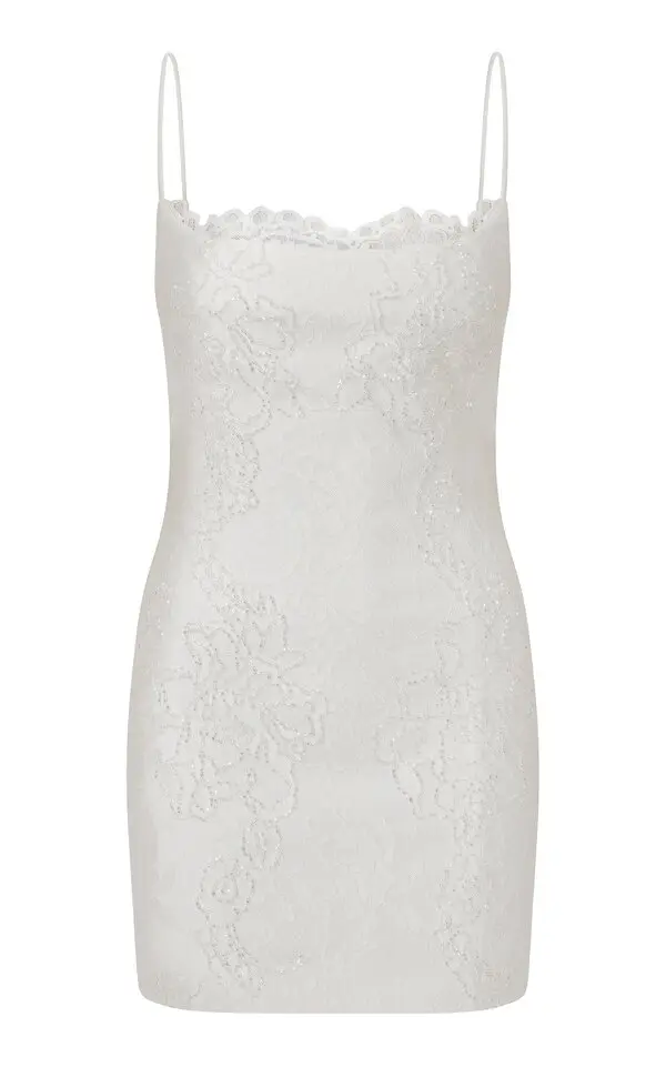 Ila Lola Lace Spaghetti-strap Mini Dress With Hand-beaded Embellishments - White