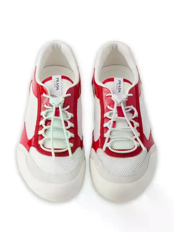 Prada Speedrock Patent Leather And Mesh Fabric Sneakers - White