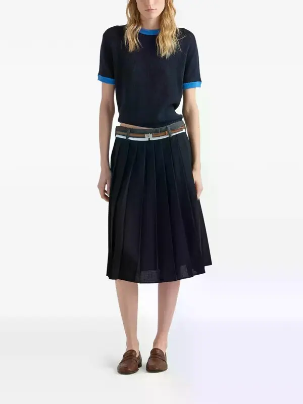 Prada Pleated Rush Stitch Midi Skirt