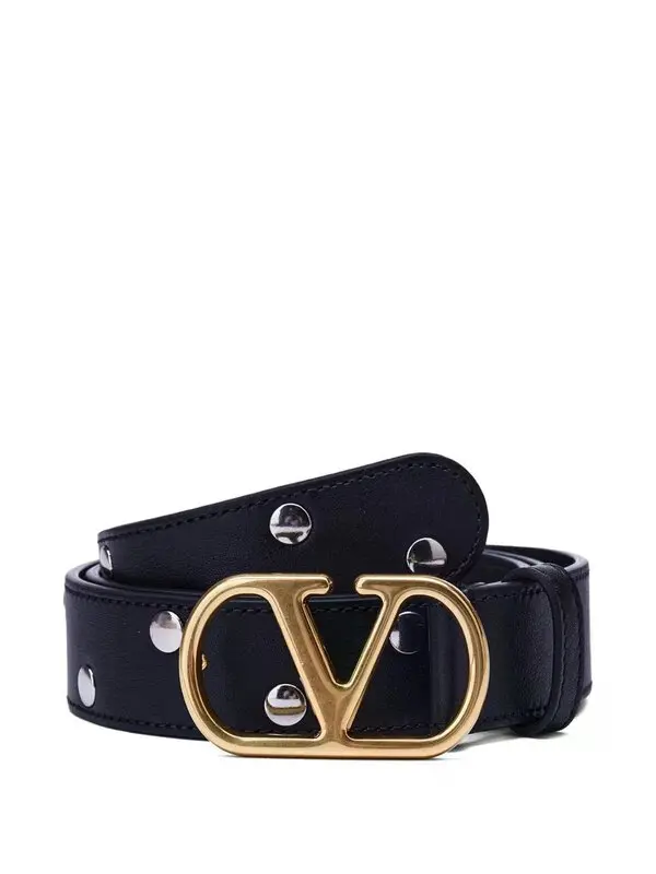 Valentino Garavani Vlogo Studded Leather Belt - Black