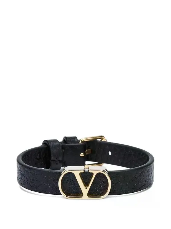 Valentino Garavani Logo Buckle Leather Bracelet - Black