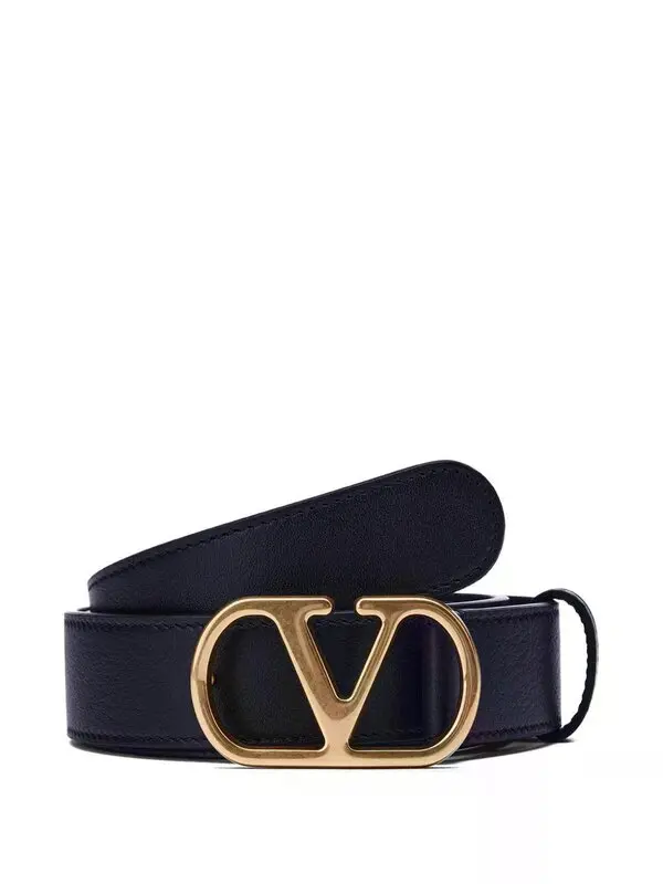 Valentino Garavani Logo Buckle Leather Belt - Black