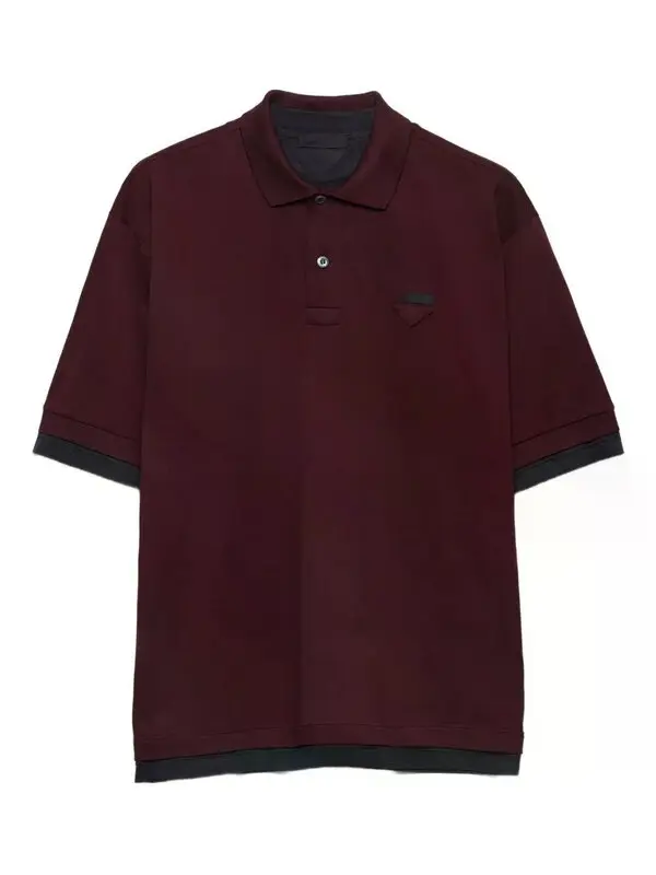 Prada Triangle-logo Ribbed-knit Polo Shirt - Red
