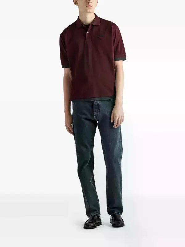 Prada Triangle-logo Ribbed-knit Polo Shirt