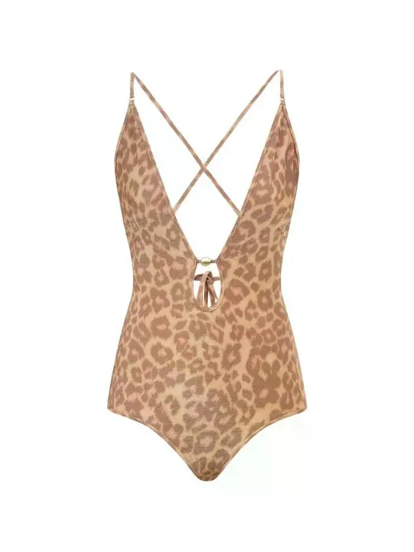 Zimmermann Awaken Metallic Plunge Swimsuit - Neutrals