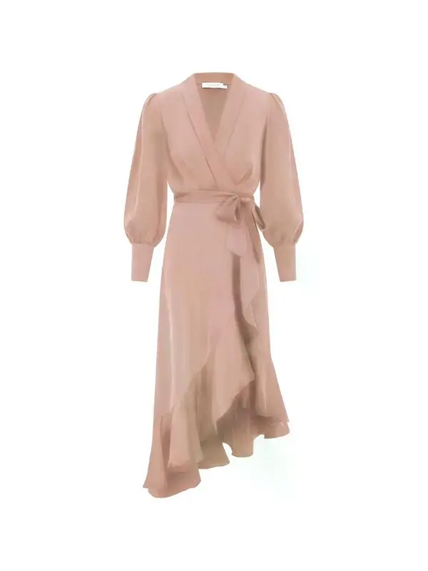 Zimmermann Midi Ruffled Wrap Dress - Pink