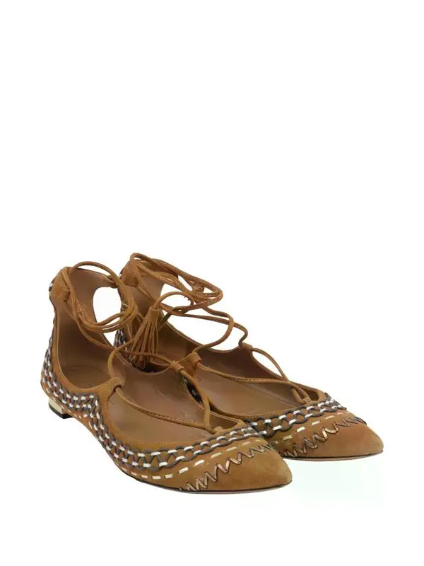 AQUAZZURA Christy Lace-up Flat Pumps - Brown