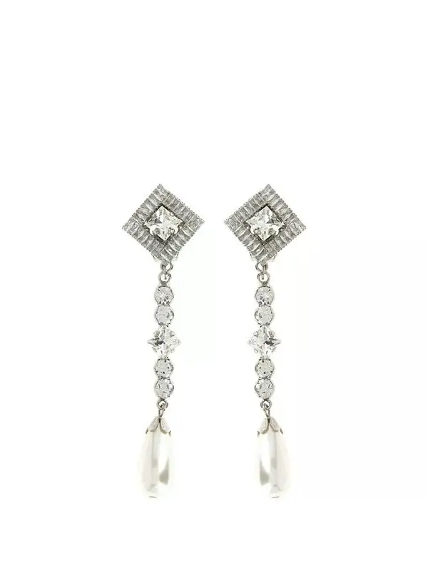 Alessandra Rich Crystal And Faux Pearl Drop Earrings - Silver