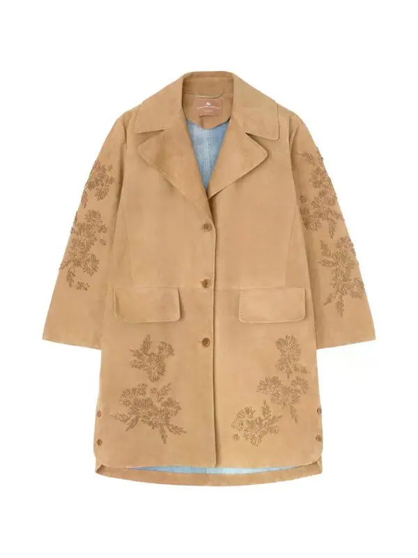 Ermanno Scervino Floral Embroidered Suede Coat - Neutrals