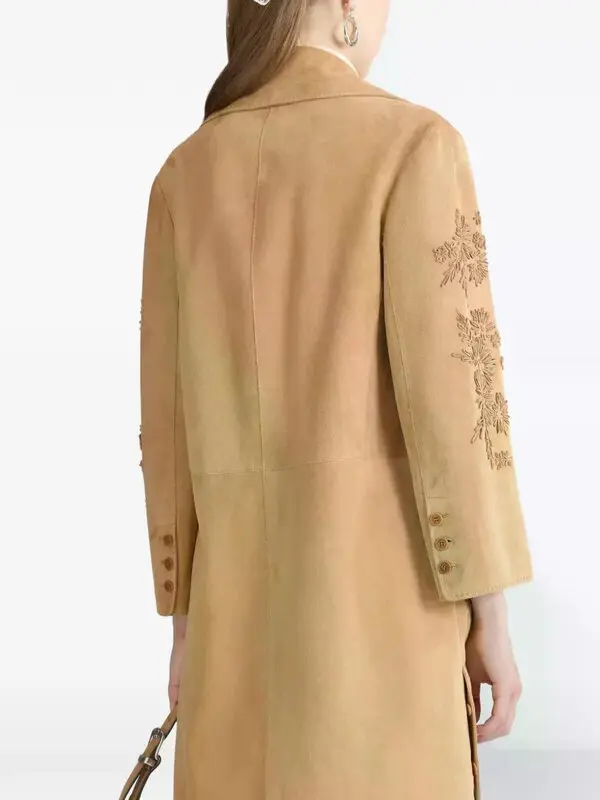 Ermanno Scervino Floral Embroidered Suede Coat - Neutrals