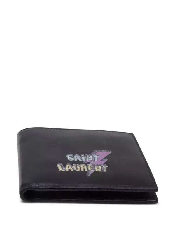 Saint Laurent Lightning Bolt Bi-fold Leather Wallet - Black