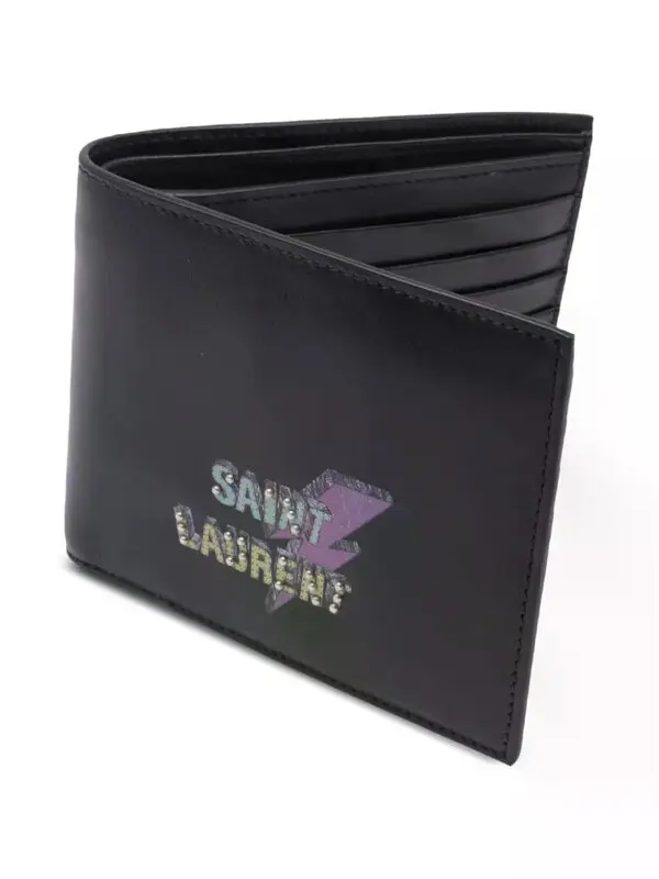 Saint Laurent Lightning Bolt Bi-fold Leather Wallet