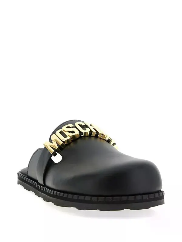 Moschino Metal-lettering Leather Mules - Black