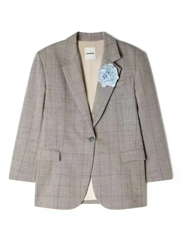 Sandro Flower-brooch Checked Blazer