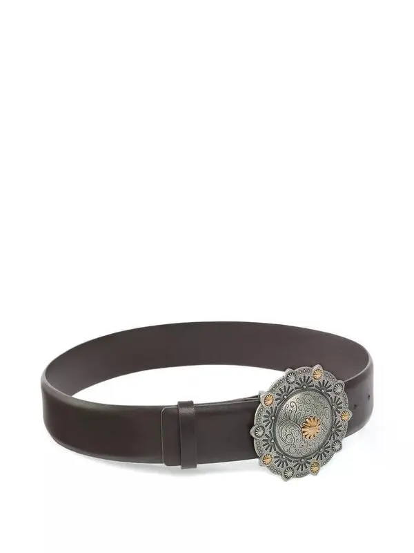 Pinko Leather Belt With Jeweled Medallion - Brown