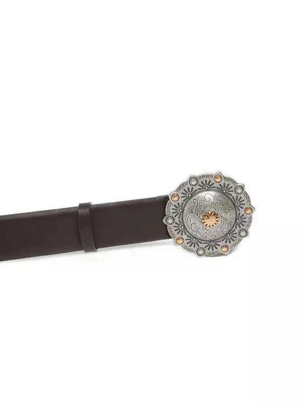 Pinko Leather Belt With Jeweled Medallion - Brown