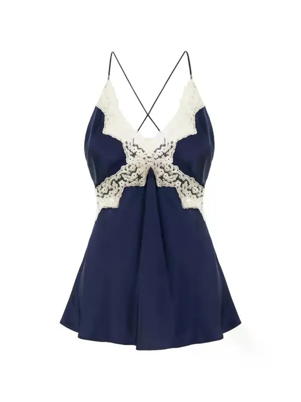 Alberta Ferretti Lace-trim Top - Blue